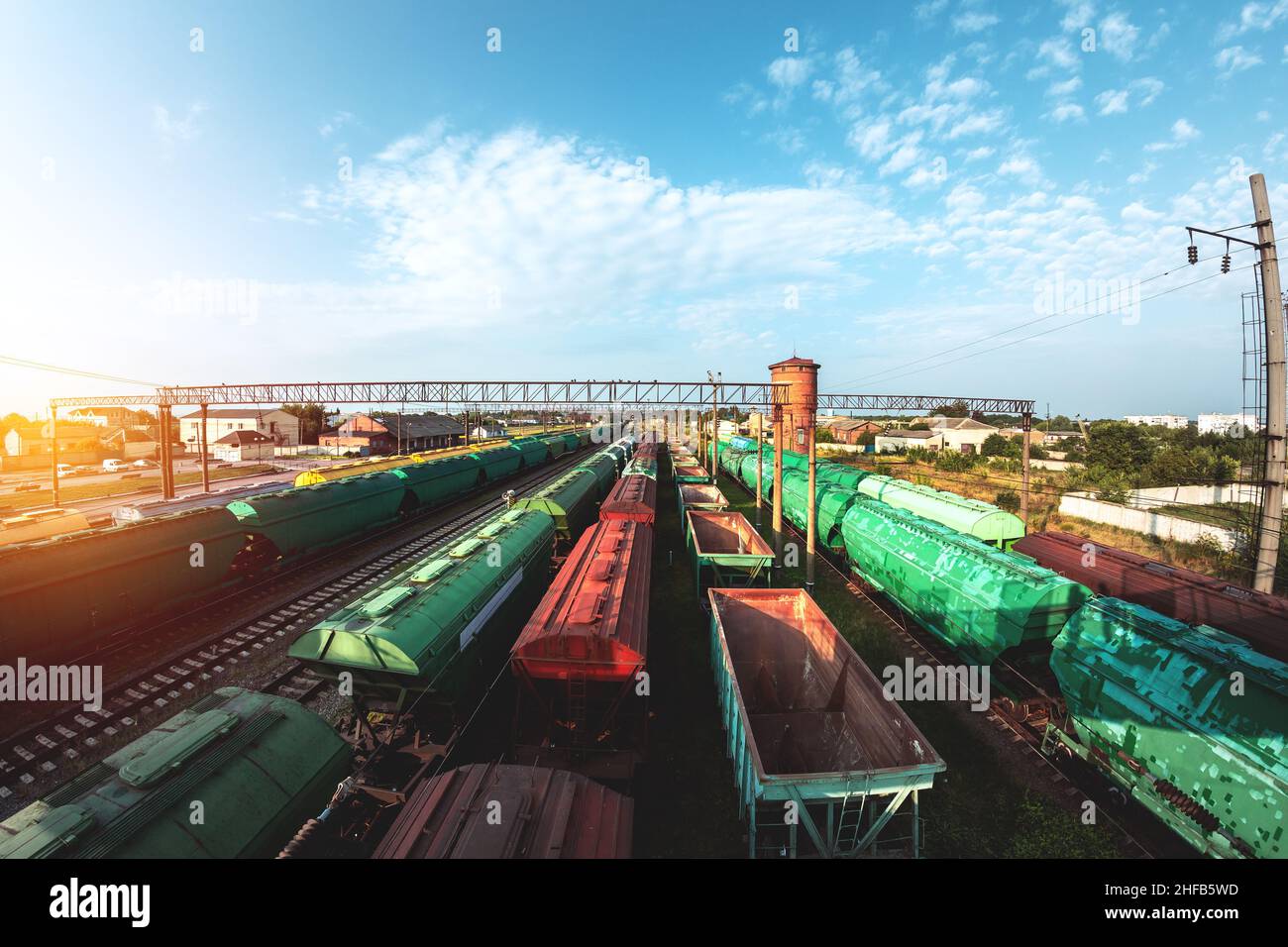 Freight trains - Cargo transportation. Grain transportation. Junction ...