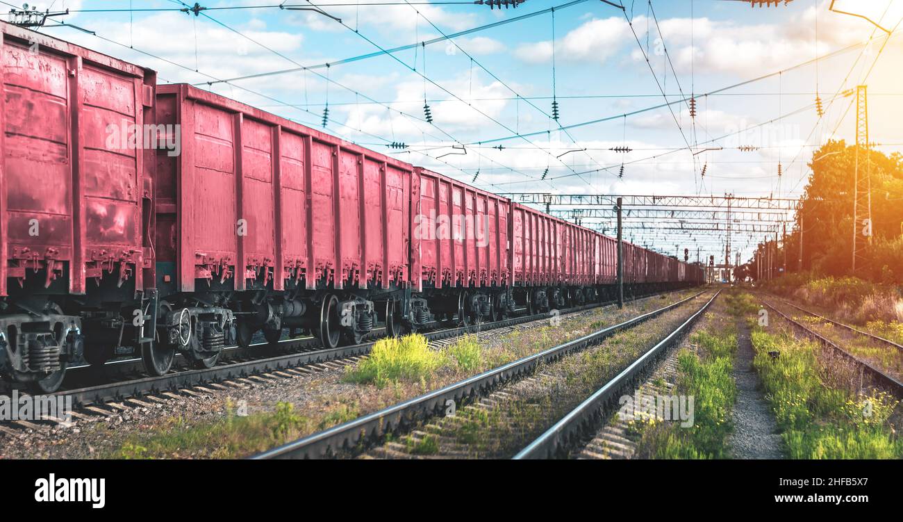 Freight trains - Cargo transportation. Grain transportation Stock Photo ...