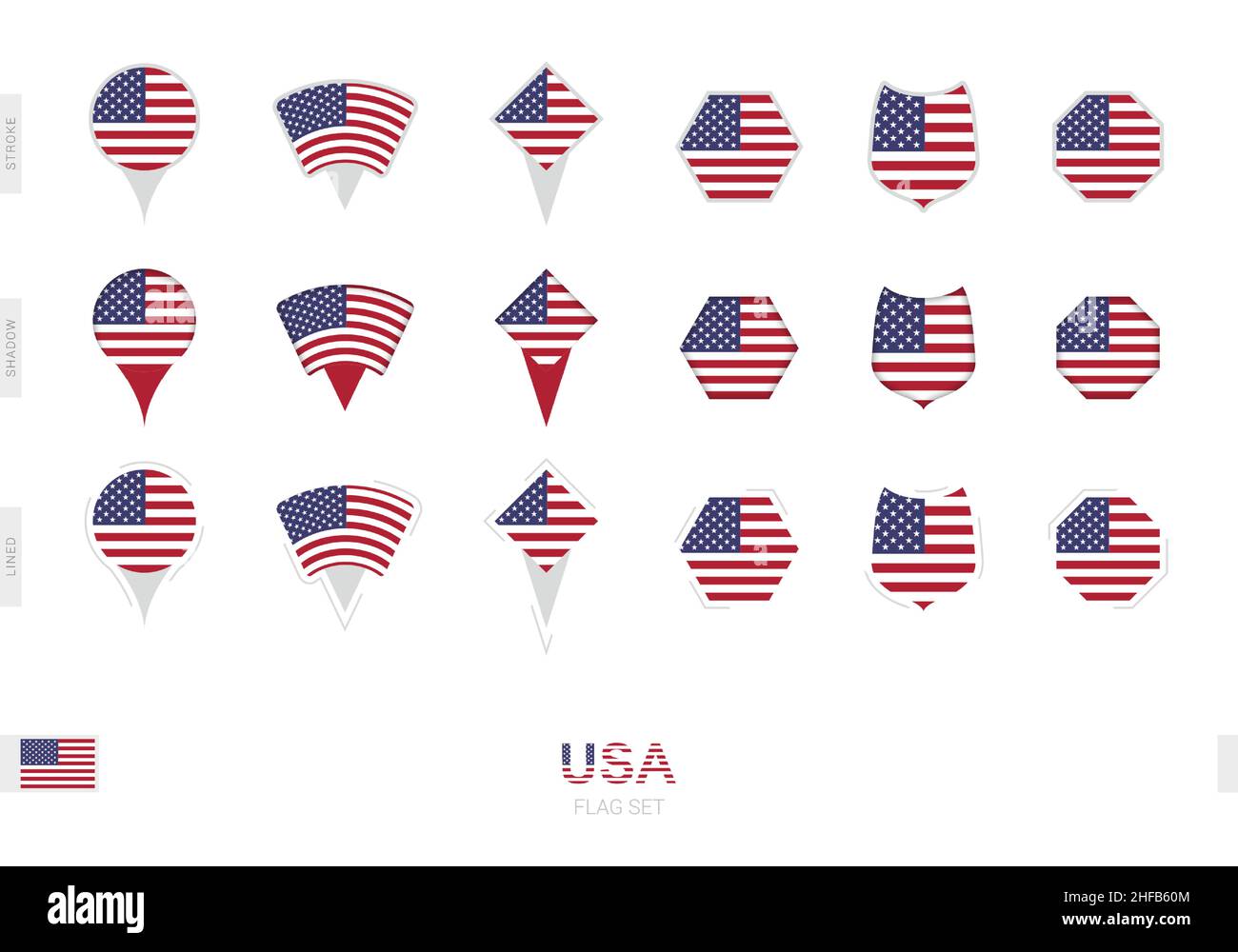 Collection of the USA flag in different shapes and with three different ...