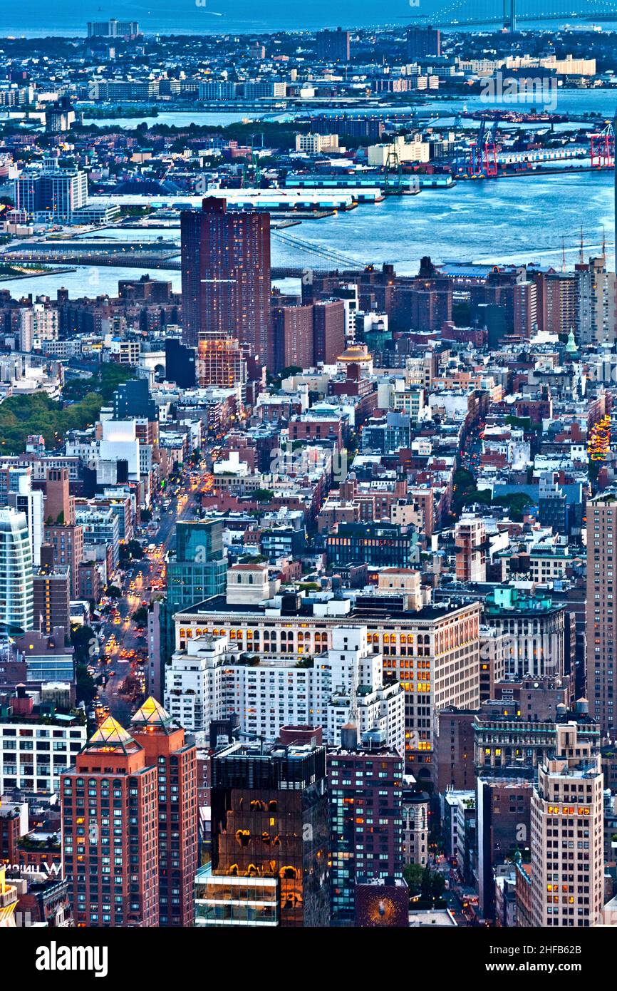Aerial panoramic view over upper Manhattan from Empire State building ...