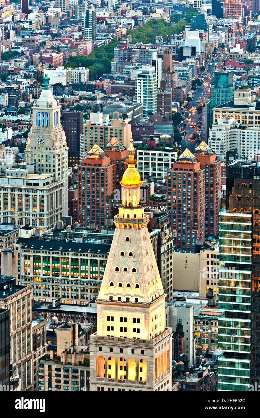 Aerial panoramic view over upper Manhattan from Empire State building ...