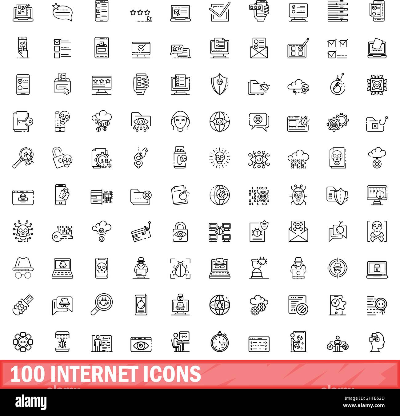 100 internet icons set. Outline illustration of 100 internet icons ...