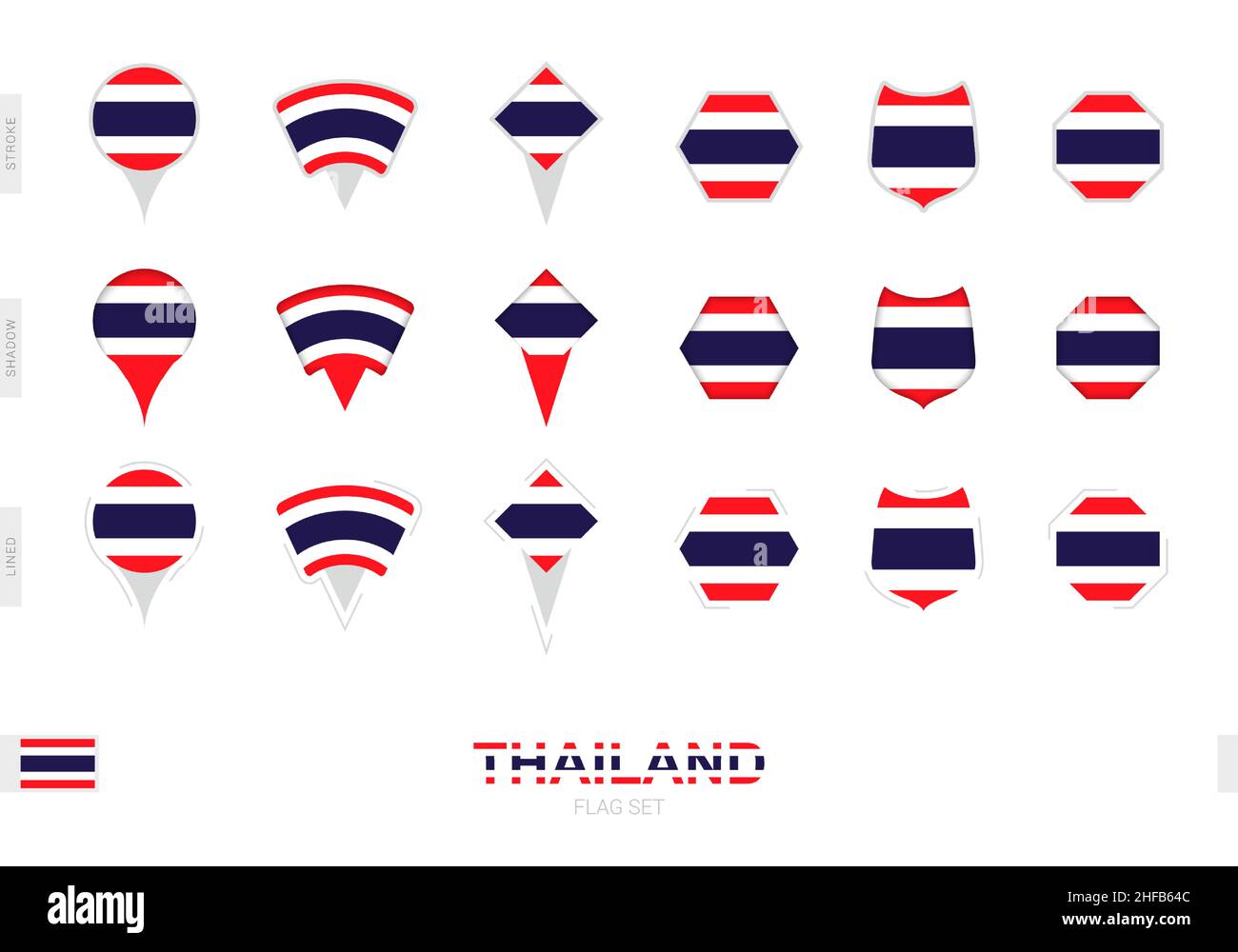 Collection of the Thailand flag in different shapes and with three ...