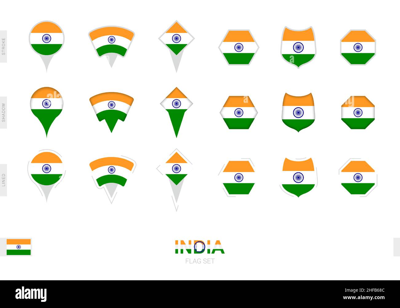 Collection of the India flag in different shapes and with three ...