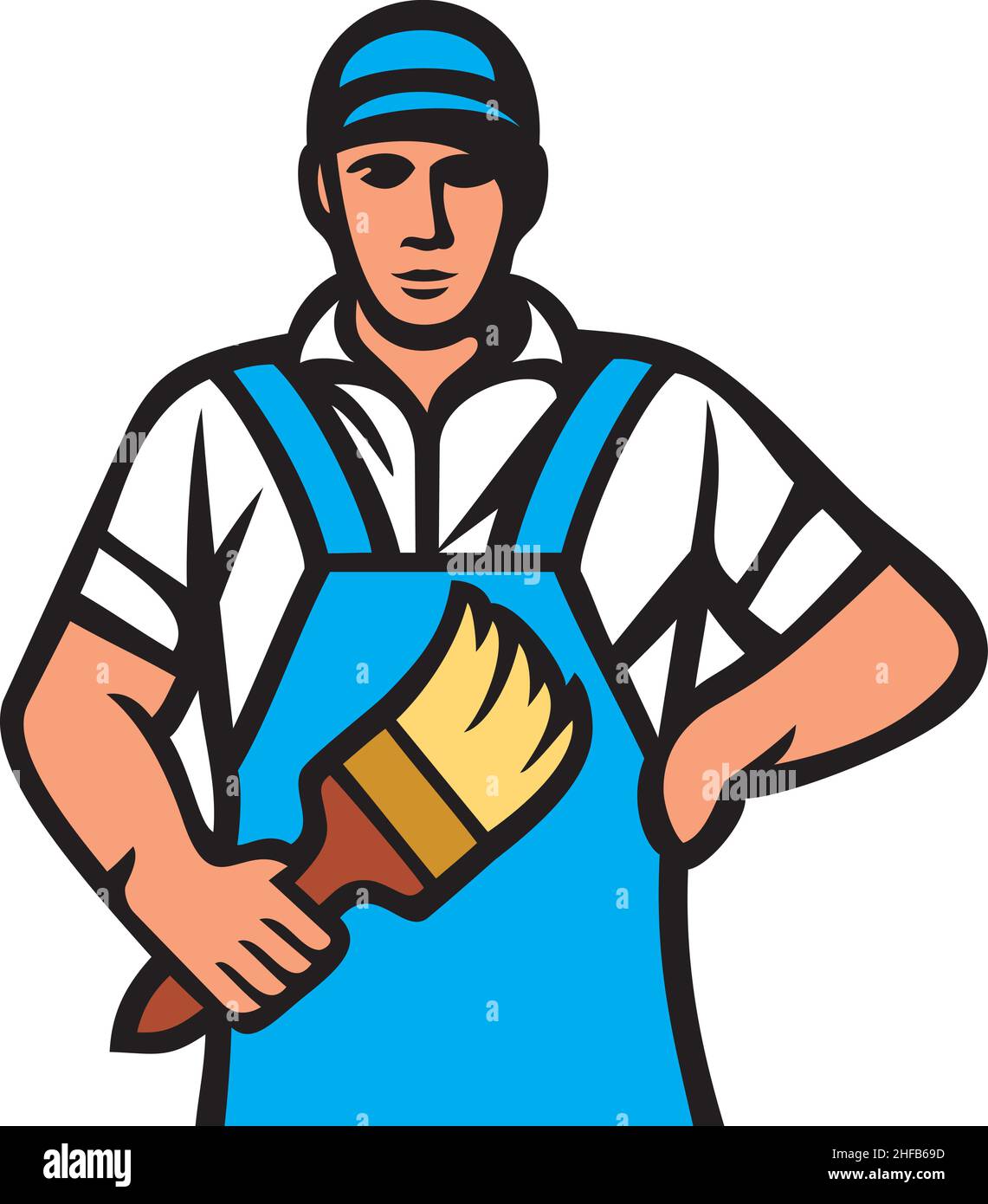 Professional Painter Holding A Paint Brush Vector Illustration Stock