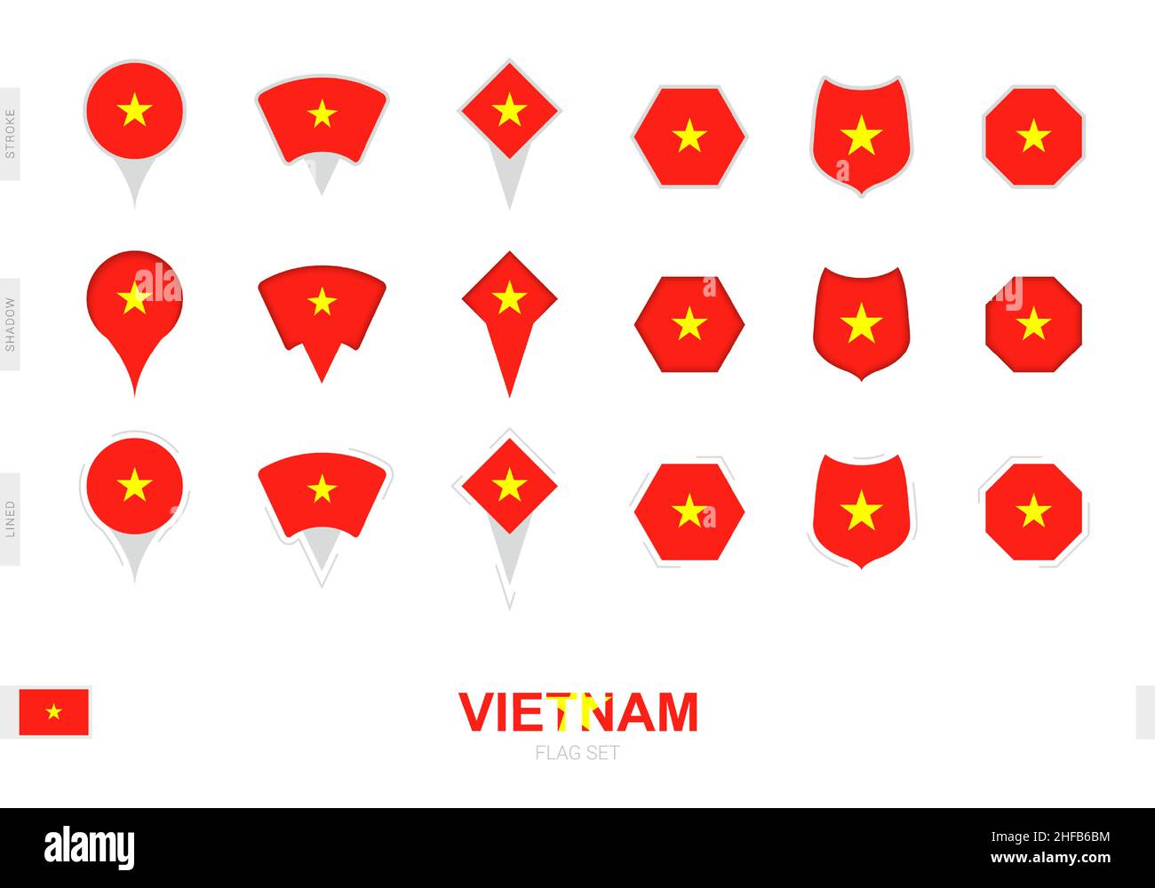 Collection of the Vietnam flag in different shapes and with three ...