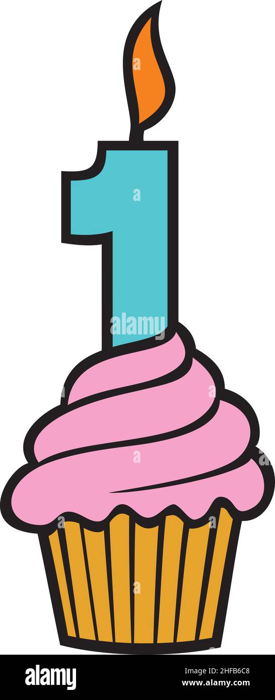 First birthday cake with candle vector illustration Stock Vector Image ...
