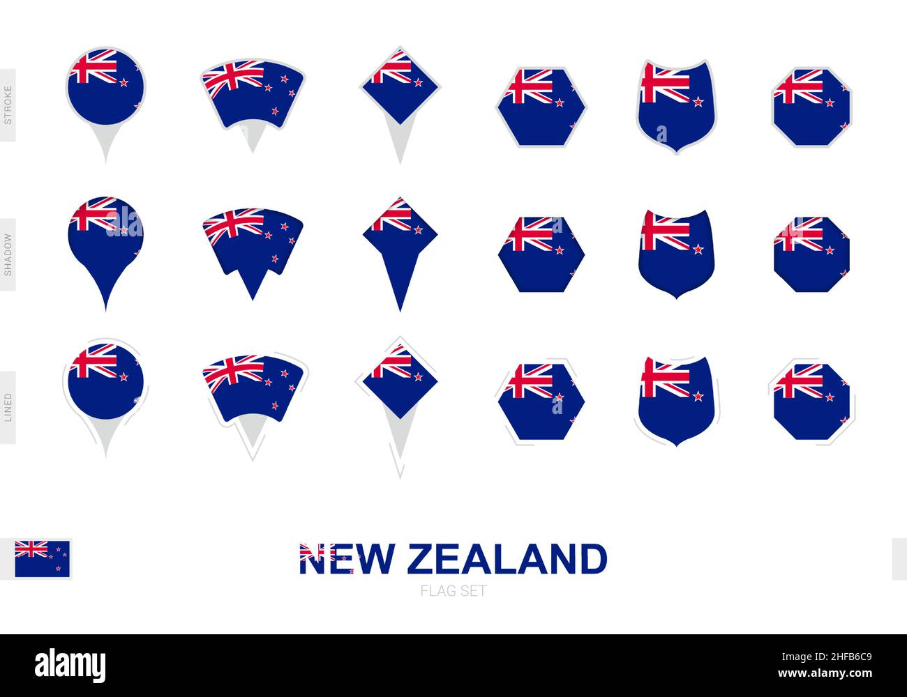 Collection of the New Zealand flag in different shapes and with three ...