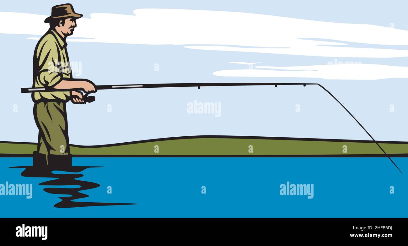 Fisherman casting line Stock Vector Images - Alamy