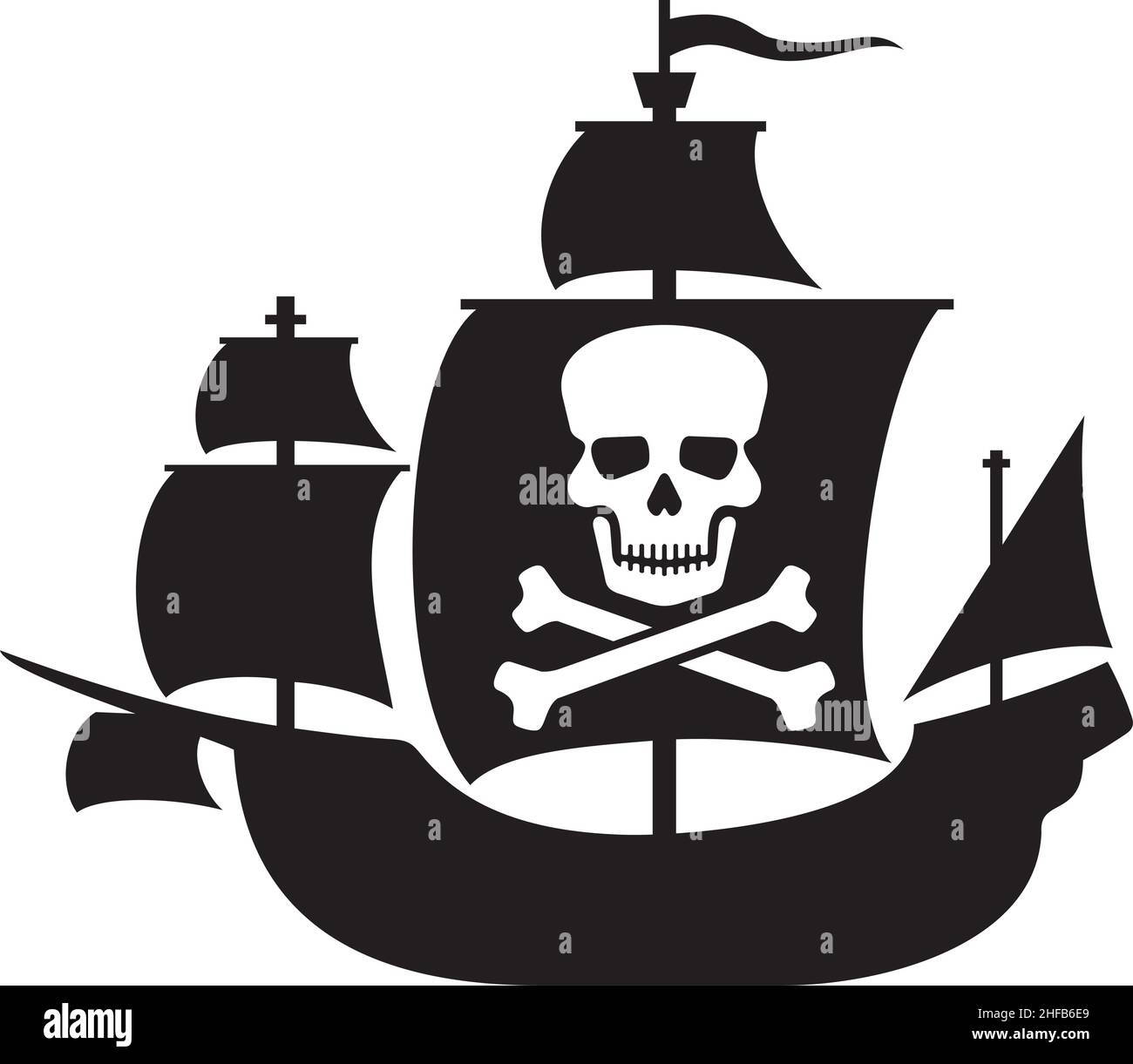 Pirate ship with skull with crossed bones on the sail. Vector ...