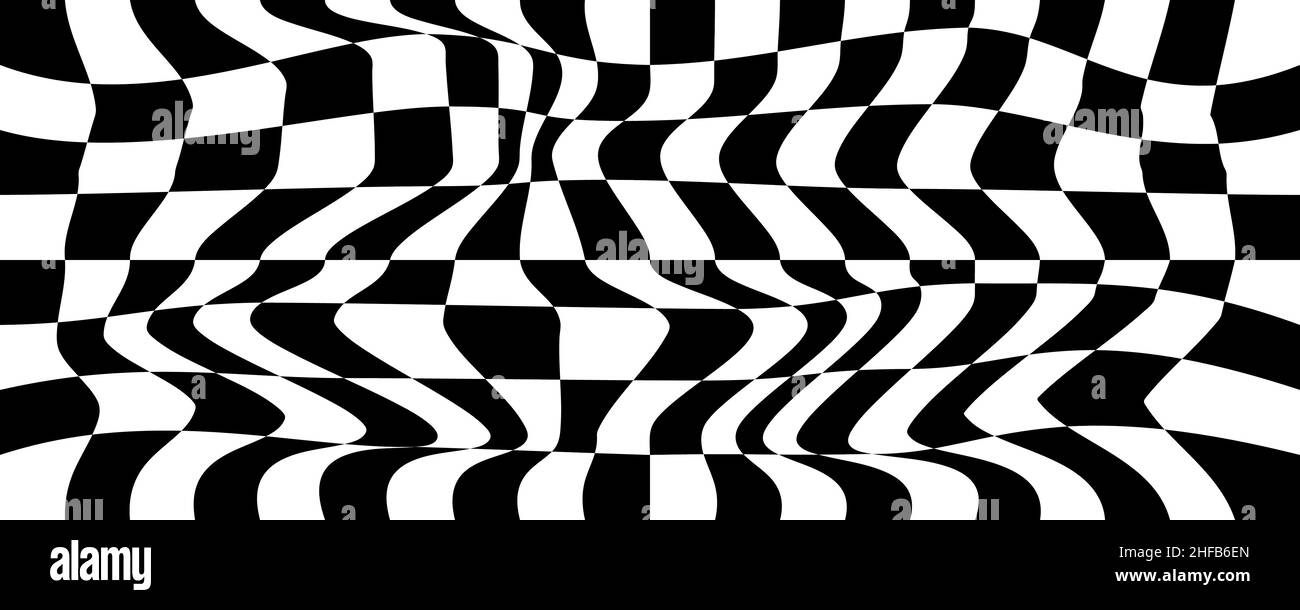 Distorted surface. Chess background with distortion. Optical illusion ...