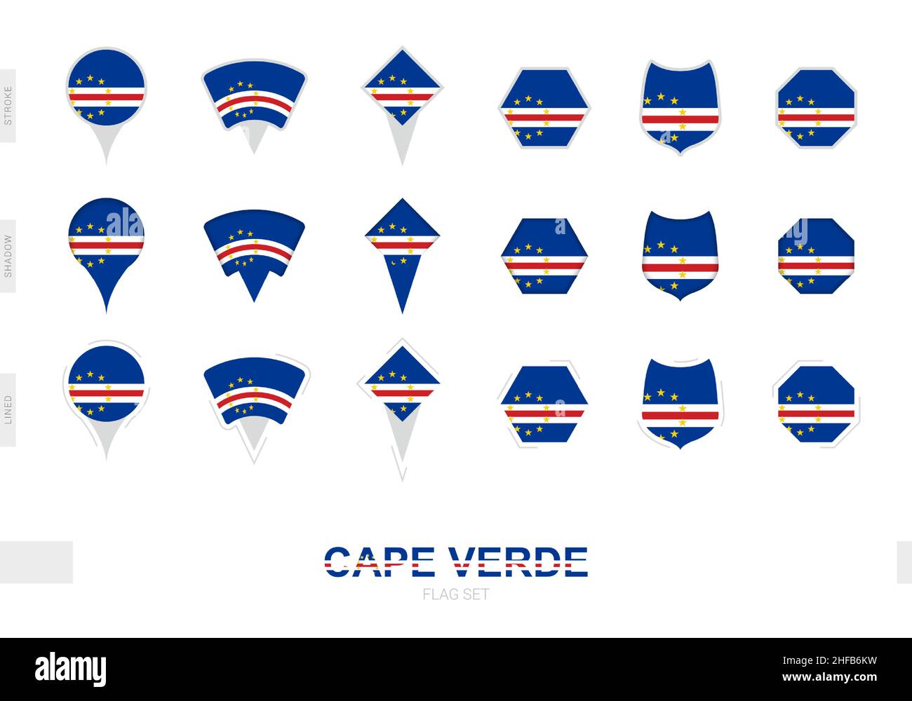 Collection of the Cape Verde flag in different shapes and with three ...