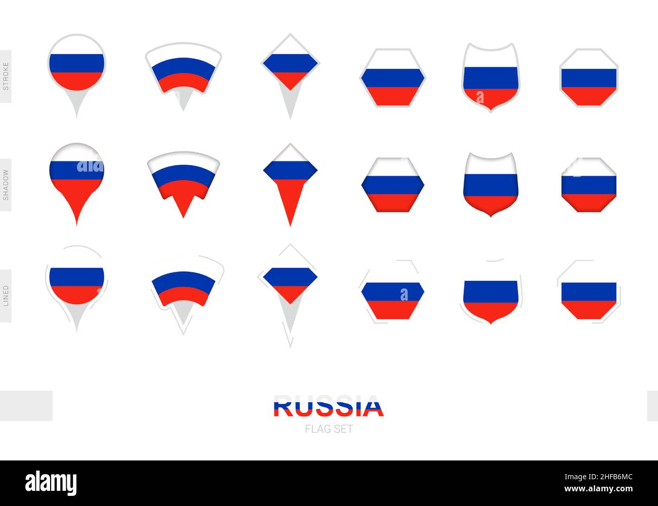 Collection of the Russia flag in different shapes and with three ...