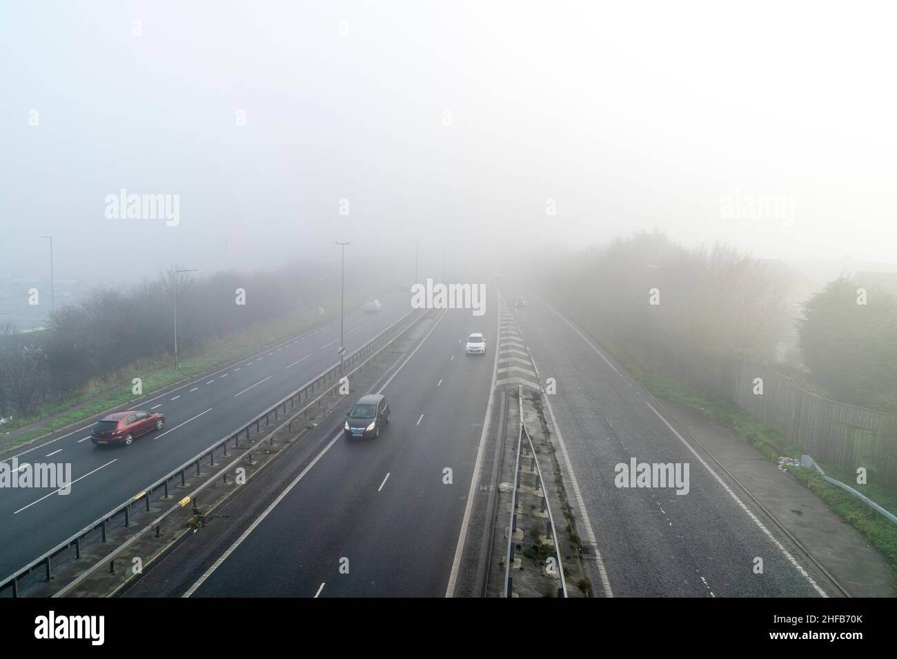 Overhead view of cars travelling along the Thanet Way, A 299, the major ...