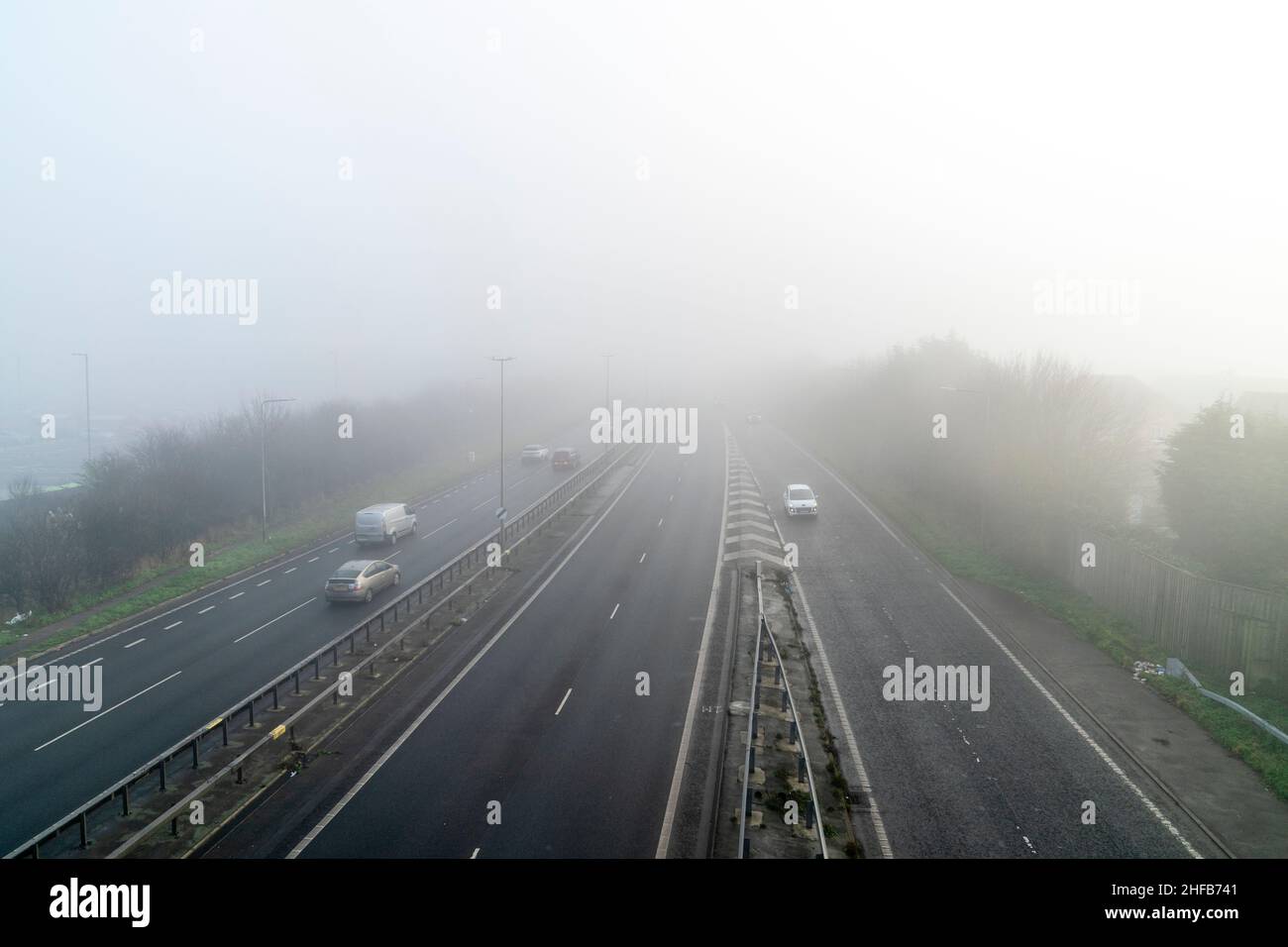 Overhead view of cars travelling along the Thanet Way, A 299, the major ...