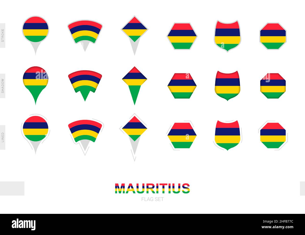 Collection of the Mauritius flag in different shapes and with three ...