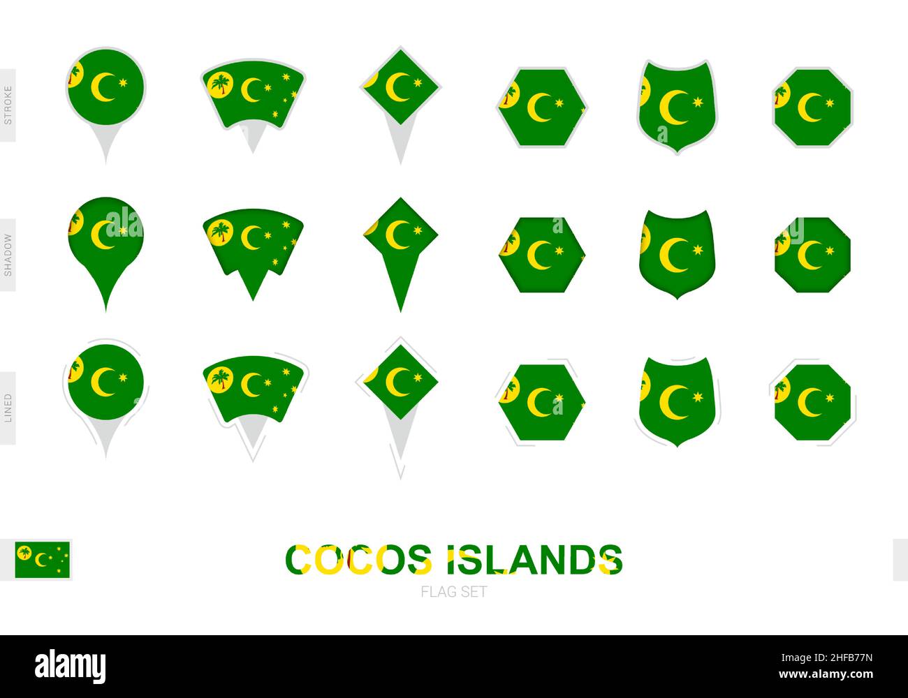 Collection of the Cocos Islands flag in different shapes and with three ...
