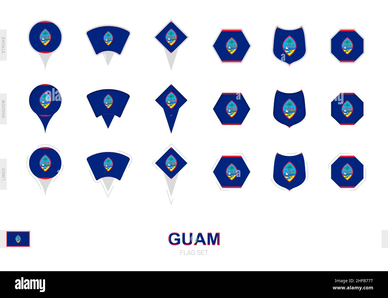 Collection of the Guam flag in different shapes and with three ...