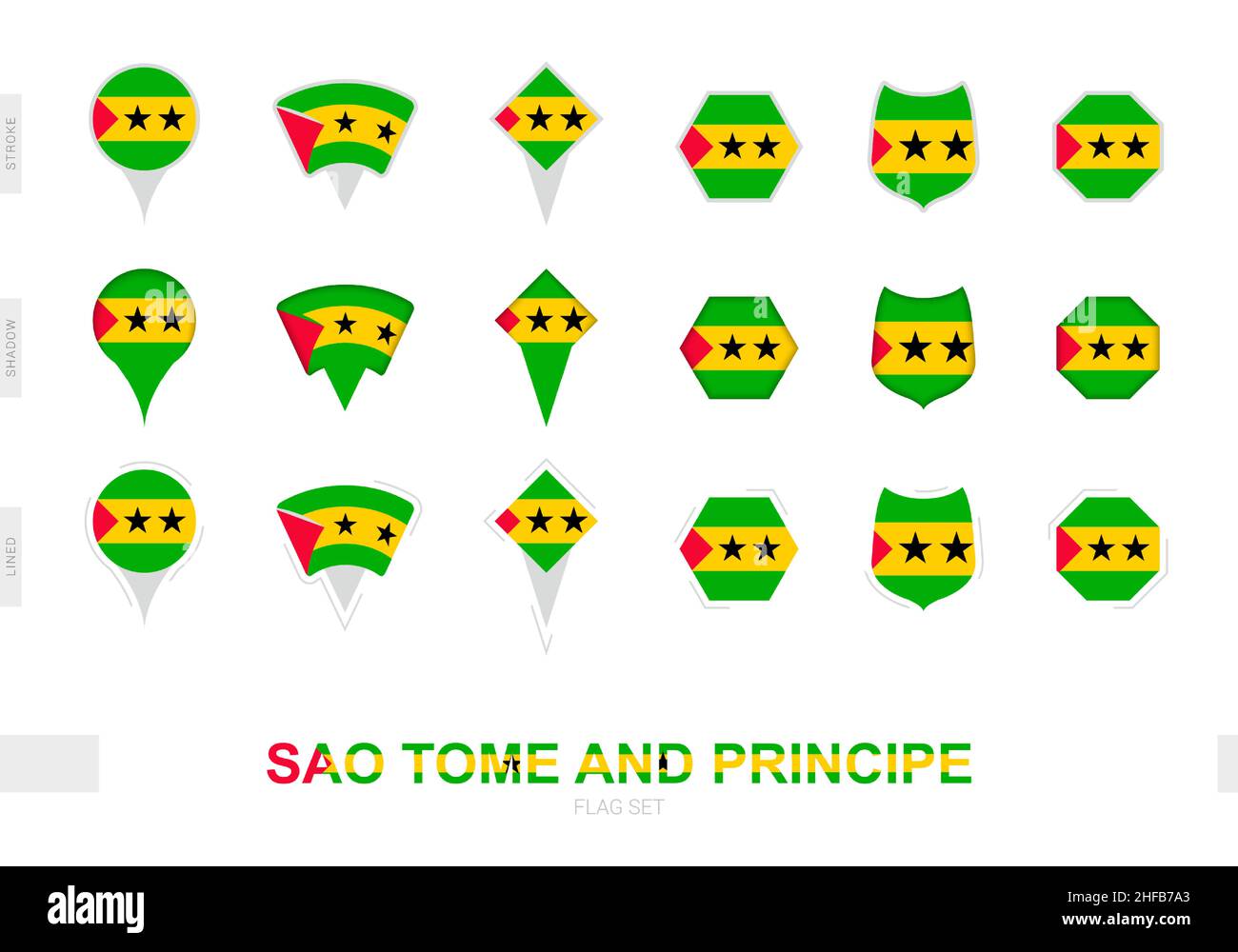 Collection Of The Sao Tome And Principe Flag In Different Shapes And With Three Different