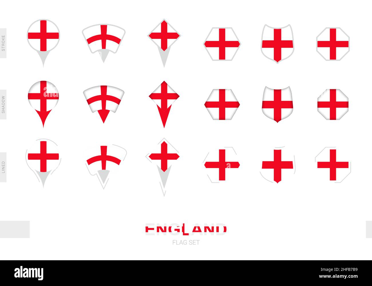 Collection of the England flag in different shapes and with three ...