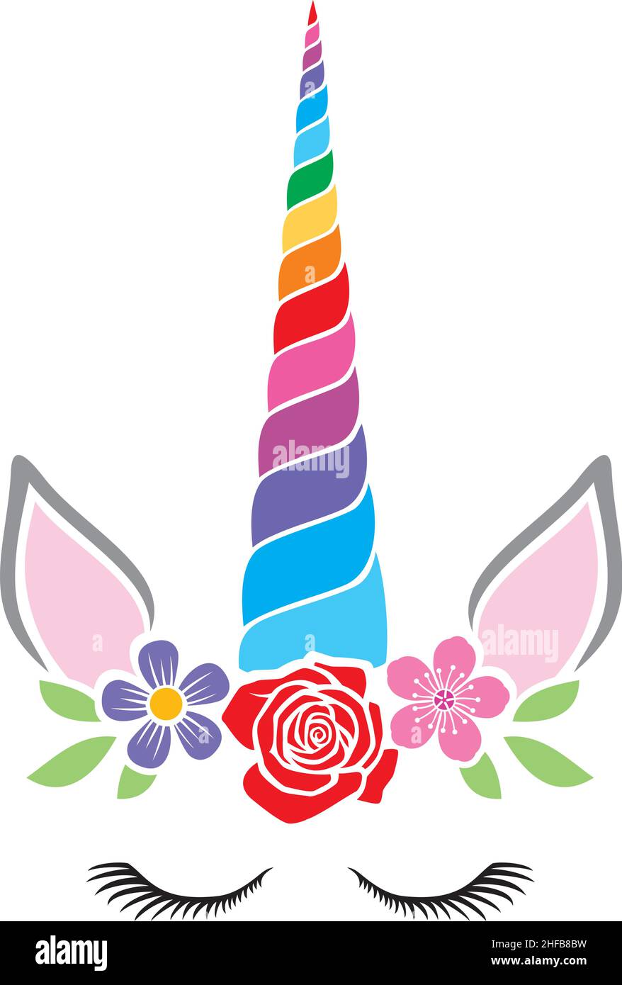 Cute unicorn head with flowers vector illustration Stock Vector Image ...