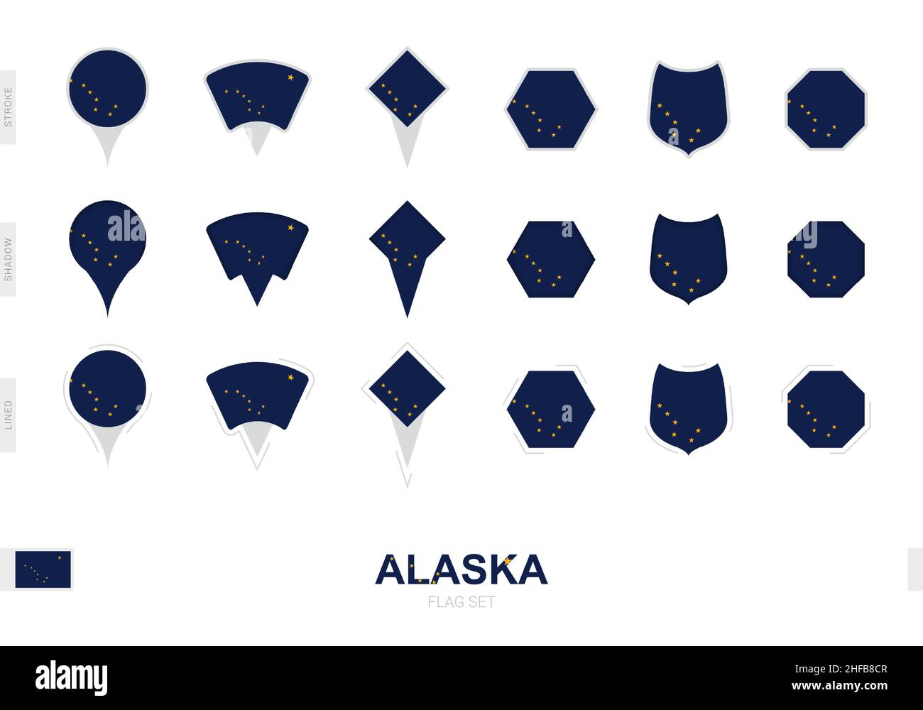Collection of the Alaska flag in different shapes and with three ...