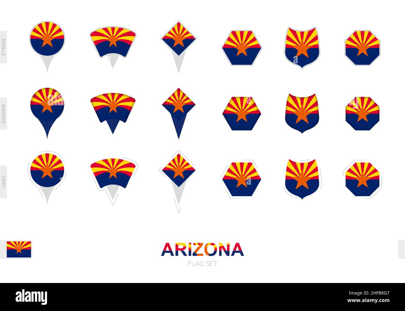 Collection of the Arizona flag in different shapes and with three ...