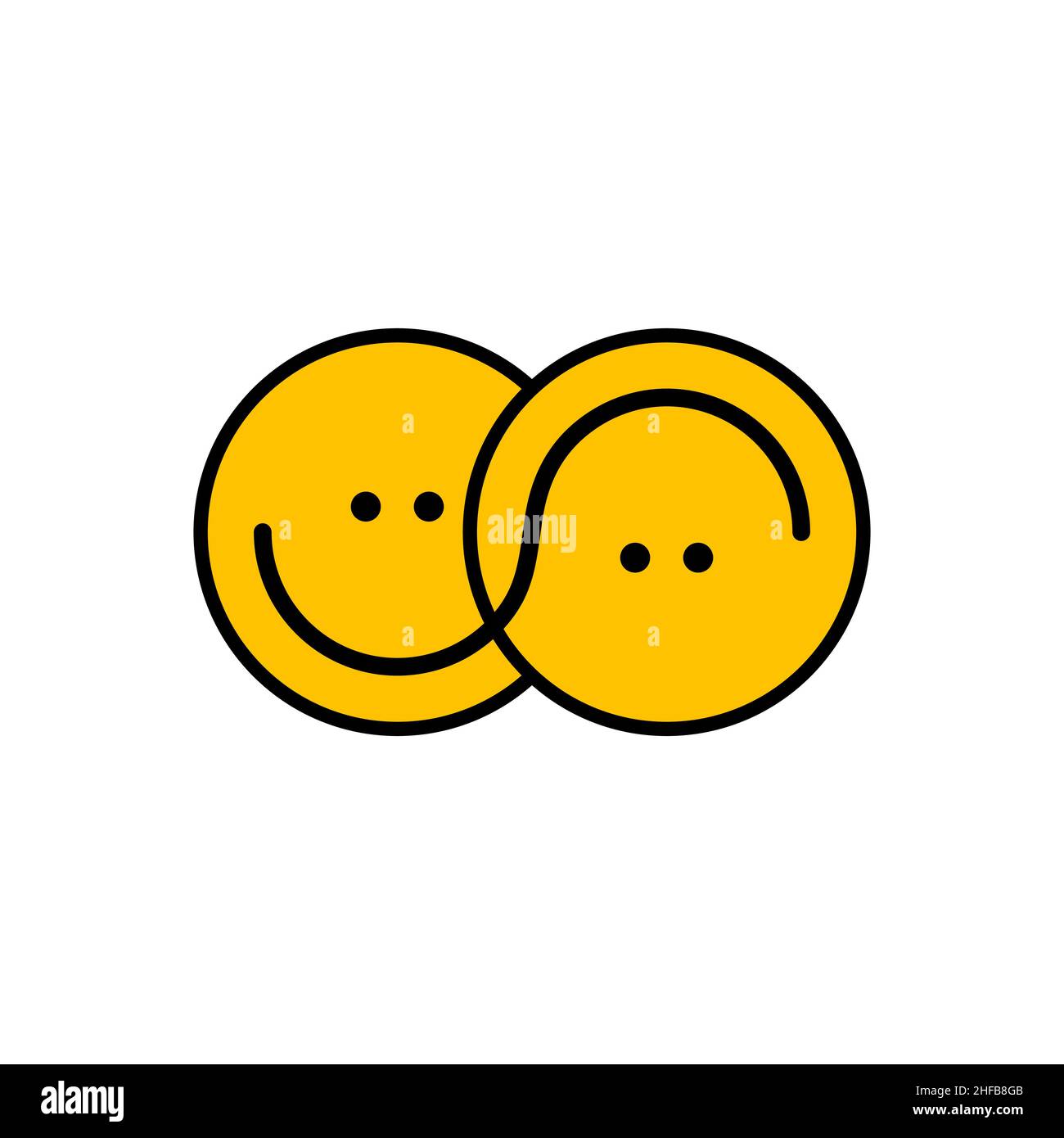 Two happy smiling round faces. Cute friends. Positive mood logo. Funny ...