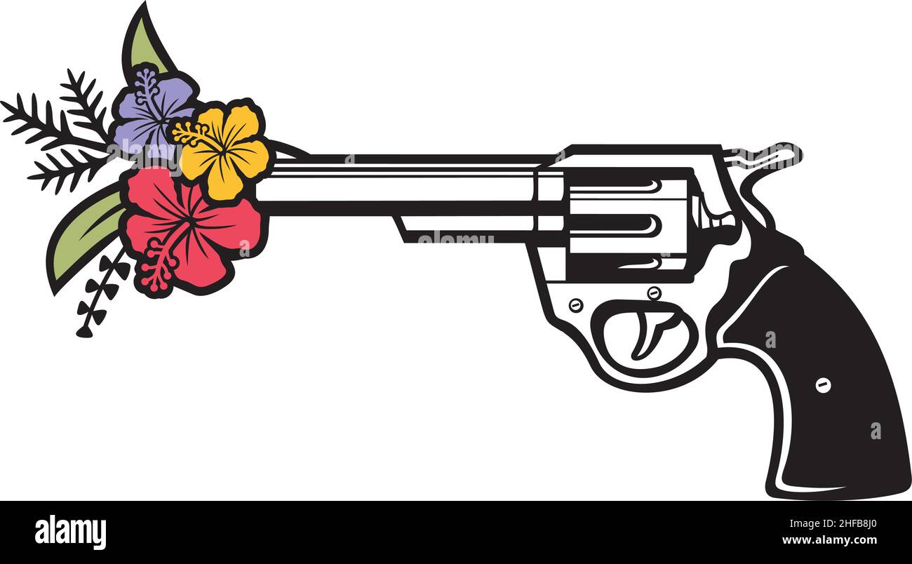 Revolver and flowers color vector illustration Stock Vector Image & Art ...