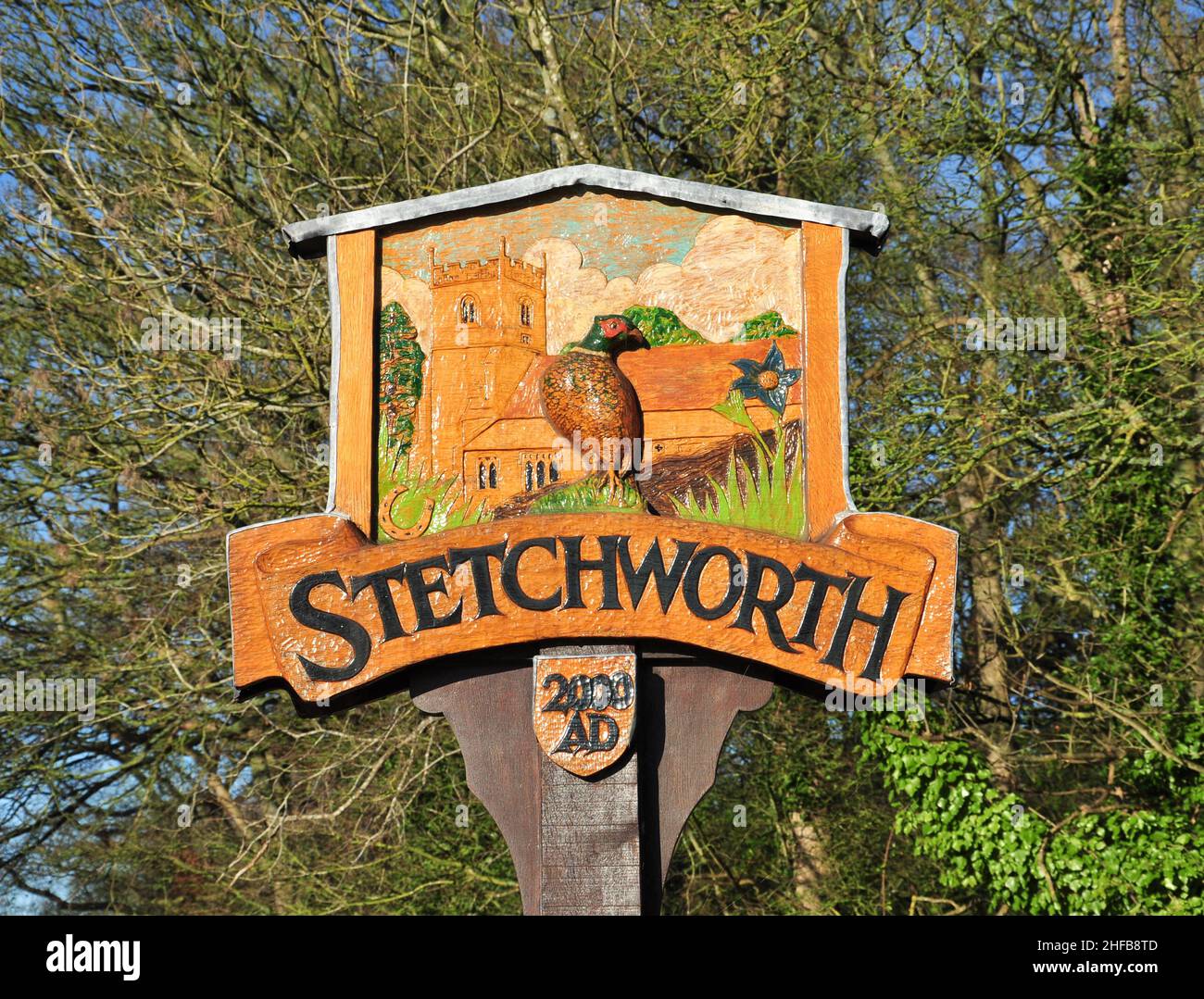 Village sign in Stetchworth, Cambridgeshire, England, UK Stock Photo ...