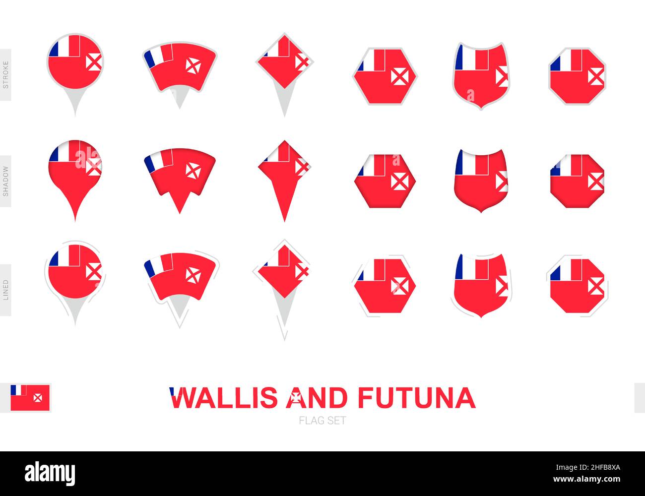 Collection of the Wallis and Futuna flag in different shapes and with ...
