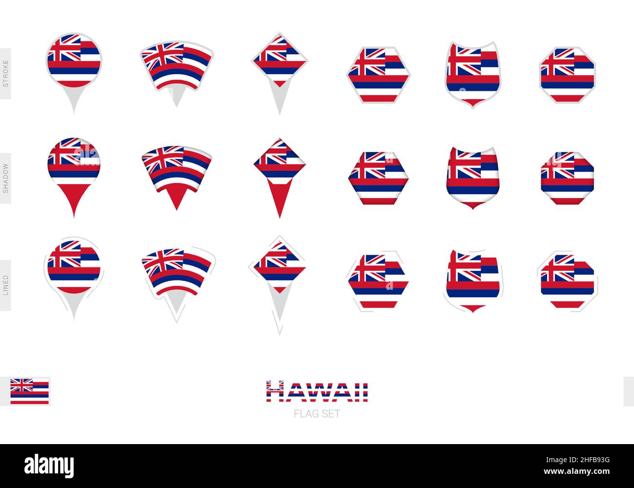 Collection of the Hawaii flag in different shapes and with three ...