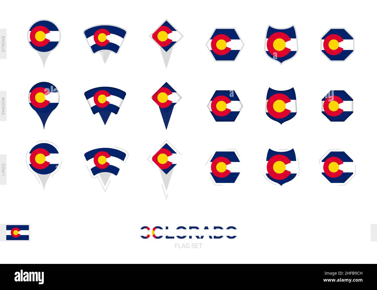 Collection of the Colorado flag in different shapes and with three ...