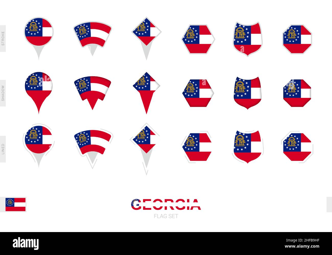 Collection of the Georgia flag in different shapes and with three ...
