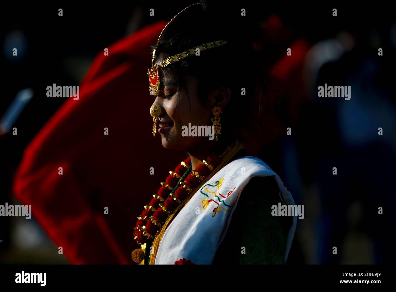 Kathmandu, Nepal. 15th Jan, 2022. A woman from the Magar community ...