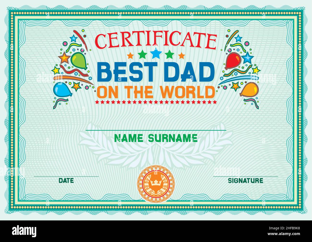 Best dad (father) on the world certificate vector illustration Stock ...