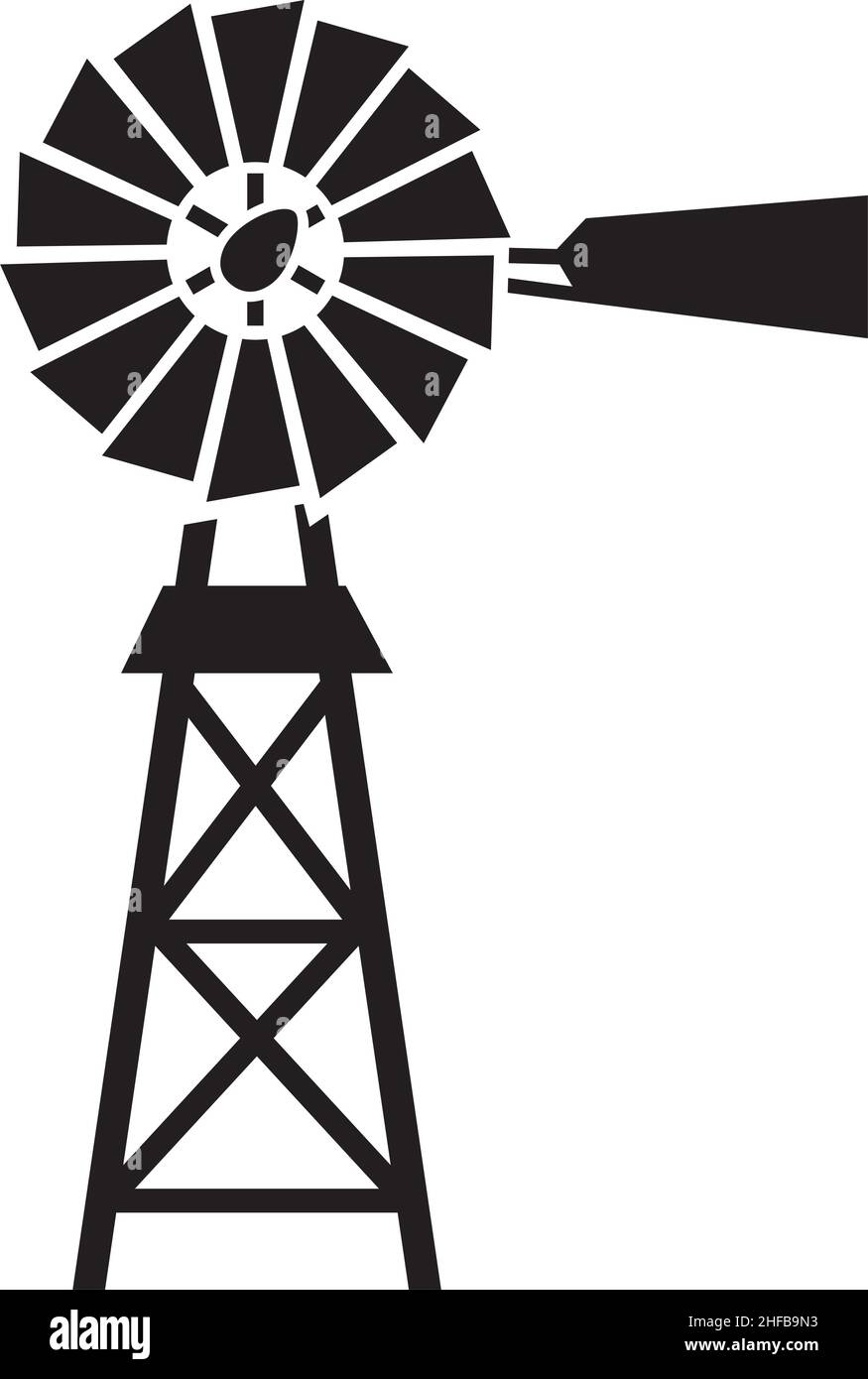 Silhouette of a water pumping windmill vector illustration Stock Vector ...