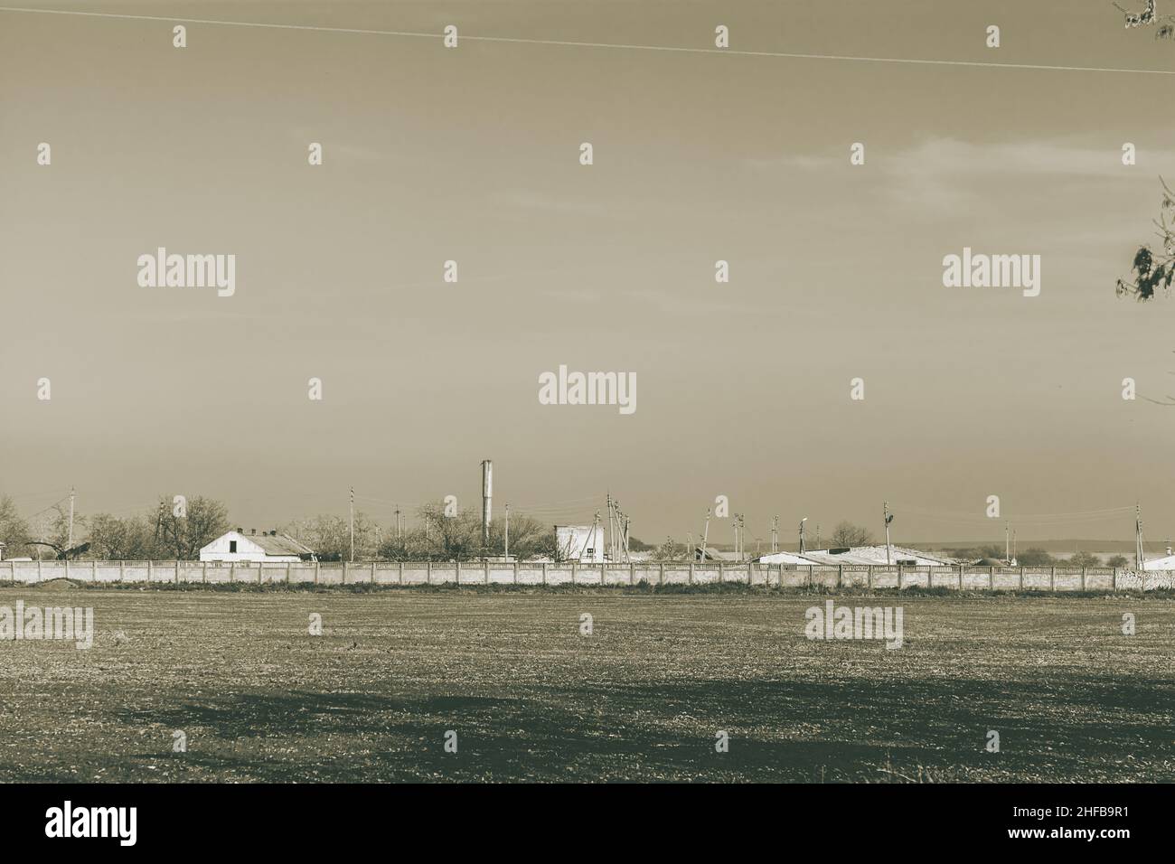 Farm land. Farm landscape. Antique processing, sepia Stock Photo - Alamy