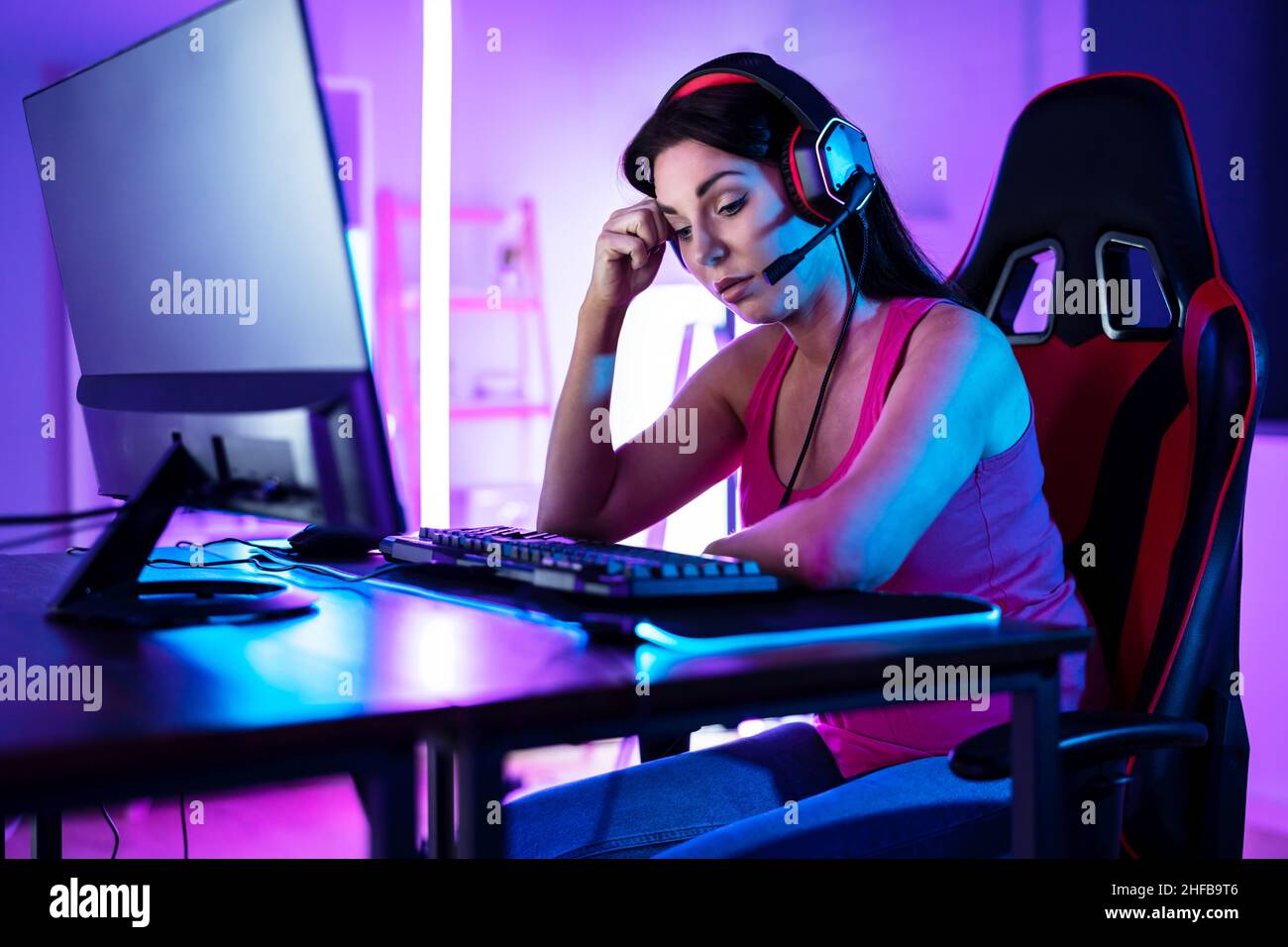 Sad Upset Young Online PC Video Gamer Girl Stock Photo - Alamy