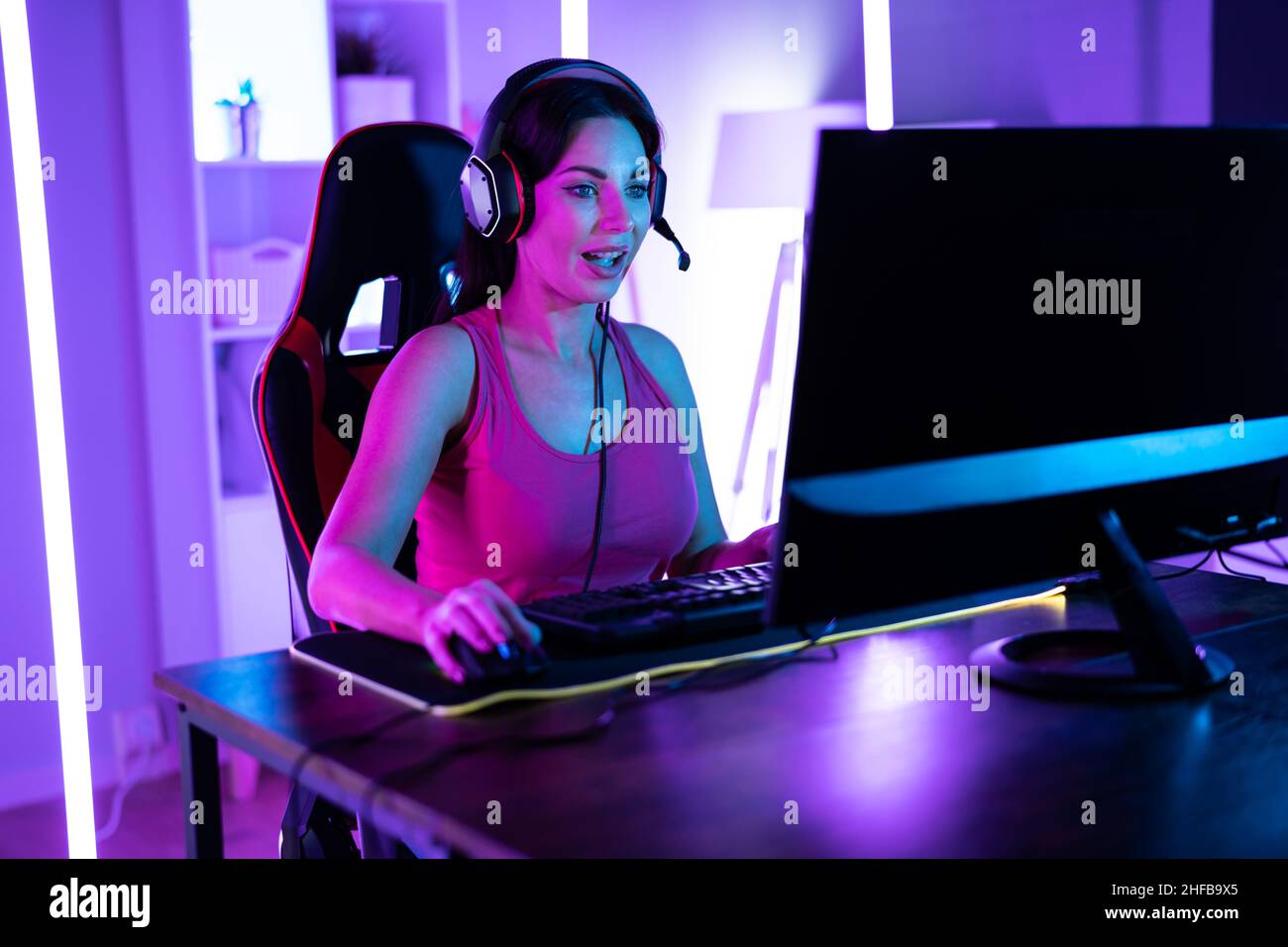 Online Cyber Technology Gaming Girl Playing Internet Game Stock Photo ...