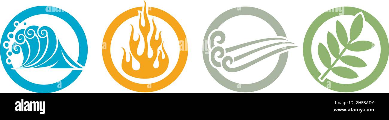 Symbols of four elements - water, fire, air and earth. Vector ...