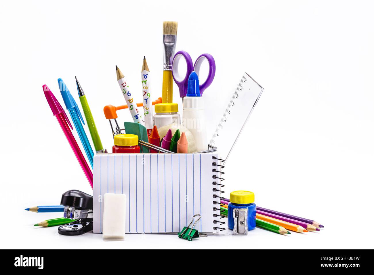 Notepad scissors pencil sharpener Cut Out Stock Images & Pictures - Alamy