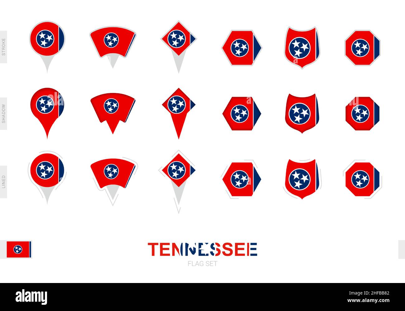 Collection of the Tennessee flag in different shapes and with three ...