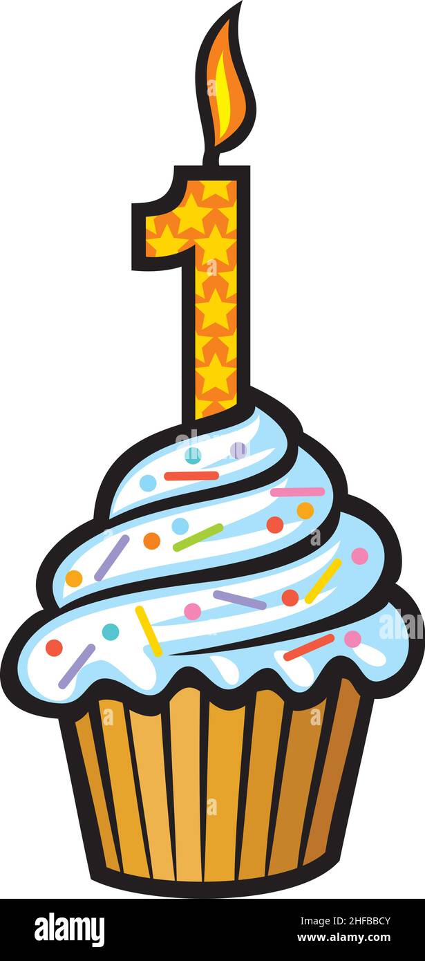 First birthday cake with candle vector illustration Stock Vector Image ...