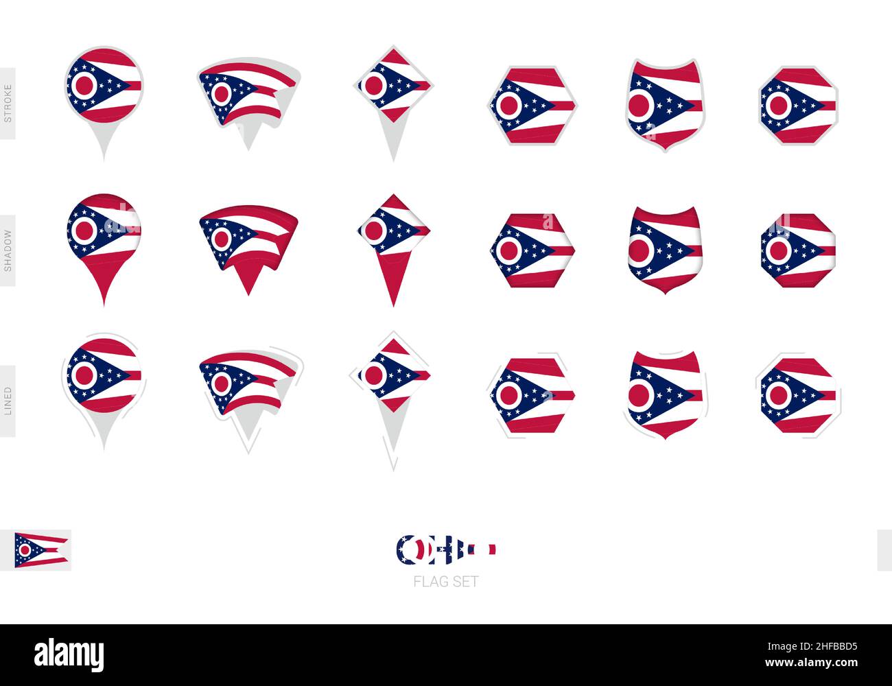 Collection of the Ohio flag in different shapes and with three ...