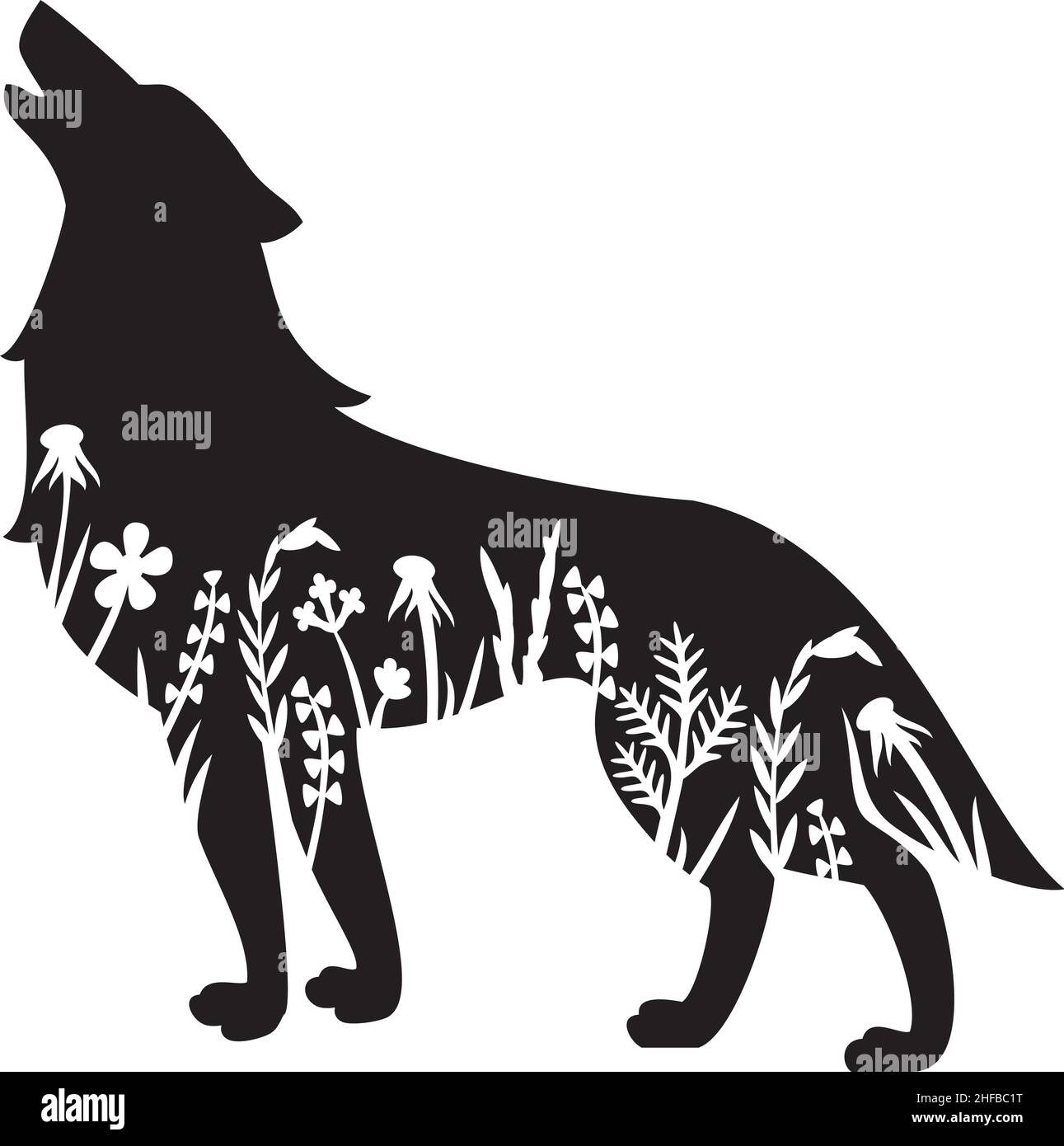 Wolf and flowers vector illustration Stock Vector Image & Art - Alamy