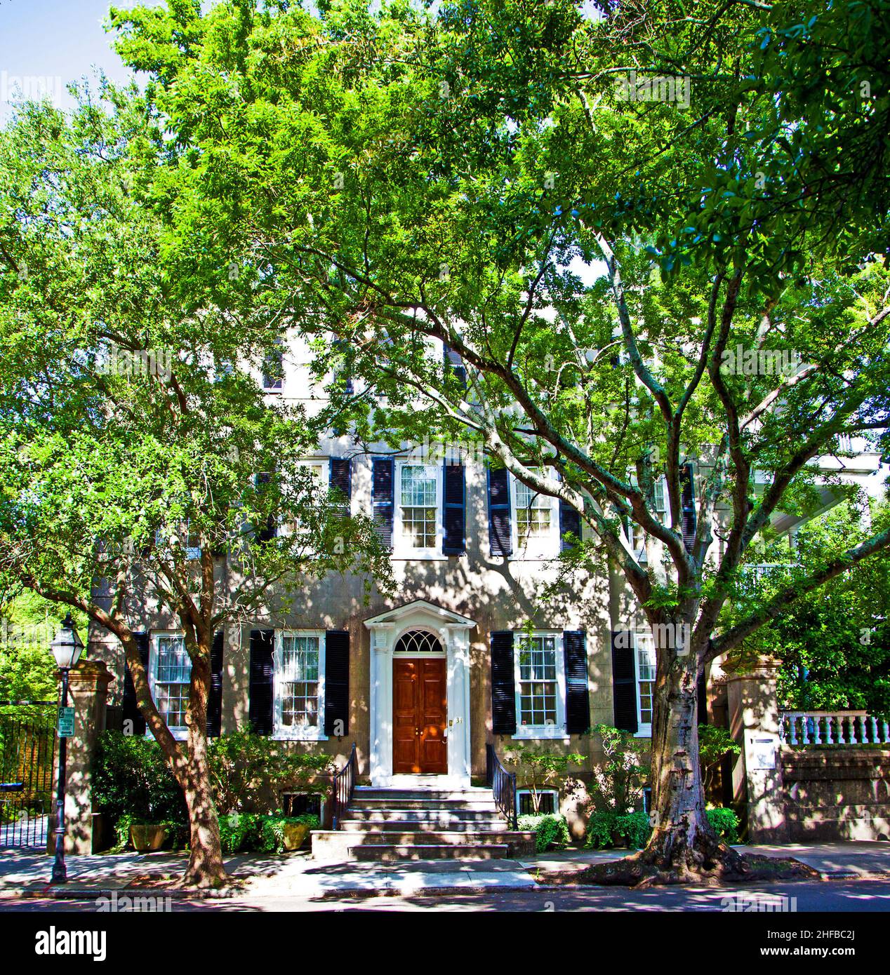 Southern Mansion with scenic tree in front Stock Photo - Alamy