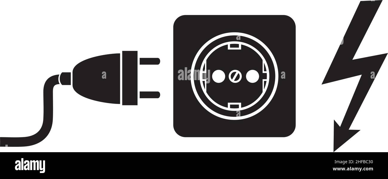 Power plug, outlet and lightning symbol vector illustration Stock ...