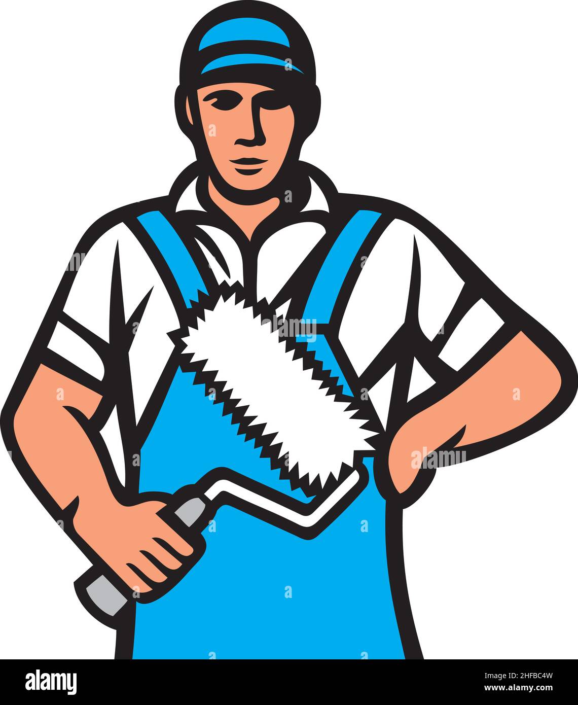 Professional painter holding a paint roller vector illustration Stock ...