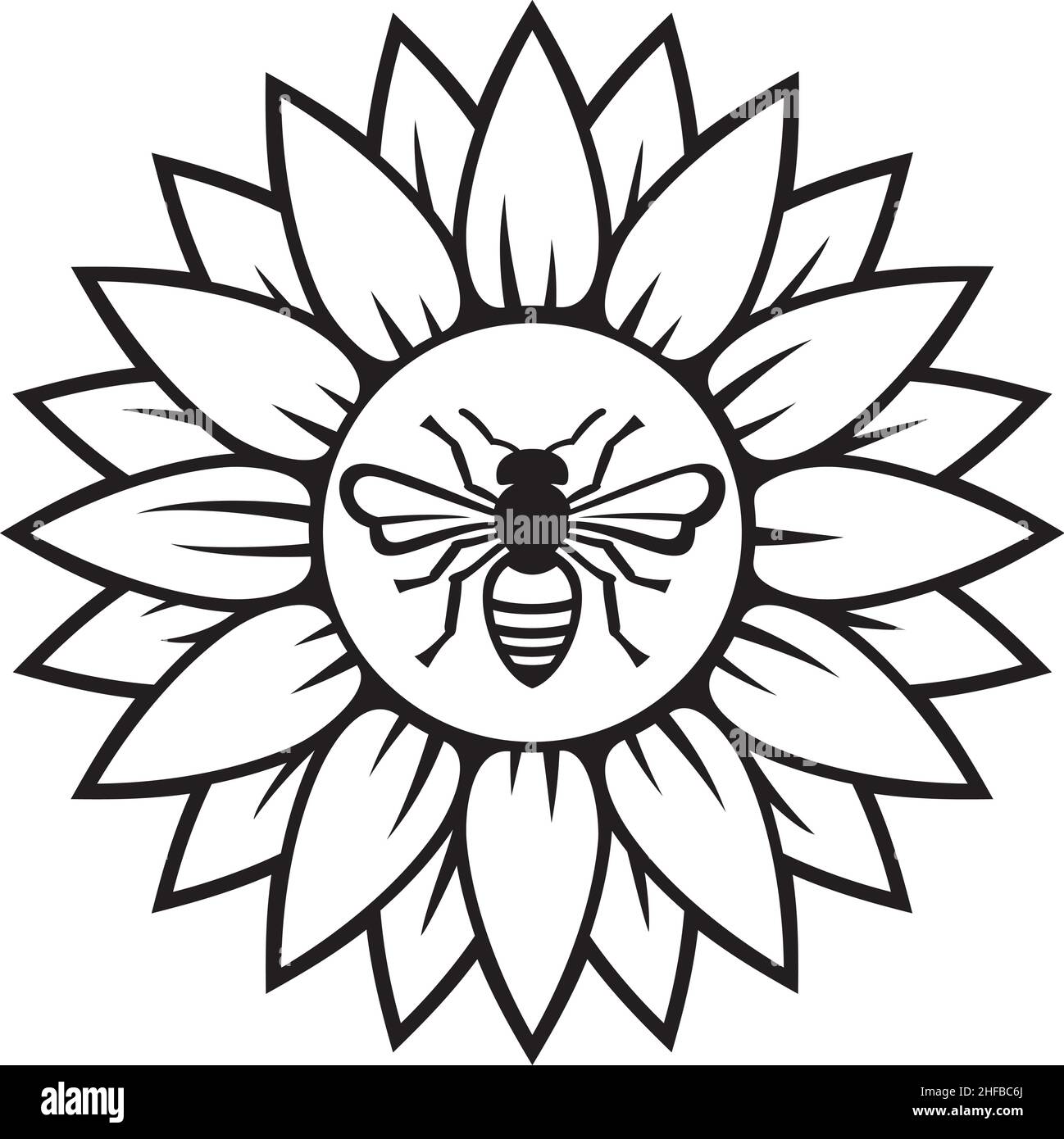 Sunflower and bee vector illustration Stock Vector Image & Art - Alamy